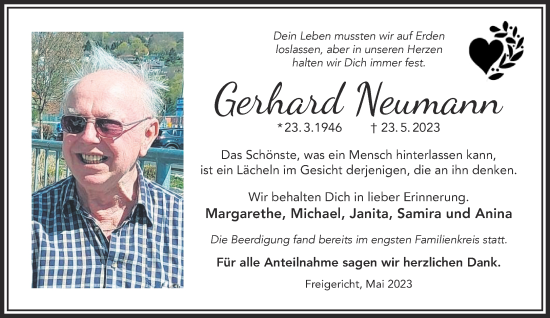 Traueranzeigen von Gerhard Neumann | trauer.gnz.de