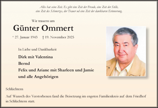 Traueranzeigen von Günter Ommert | trauer.gnz.de